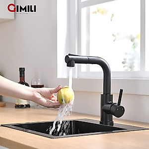 GIMILI Modern Bar Sink Faucet for Kitchen Sink Single Handle with Pull Out Sprayer Hot and Cold Prep Sink Faucet Matte Black