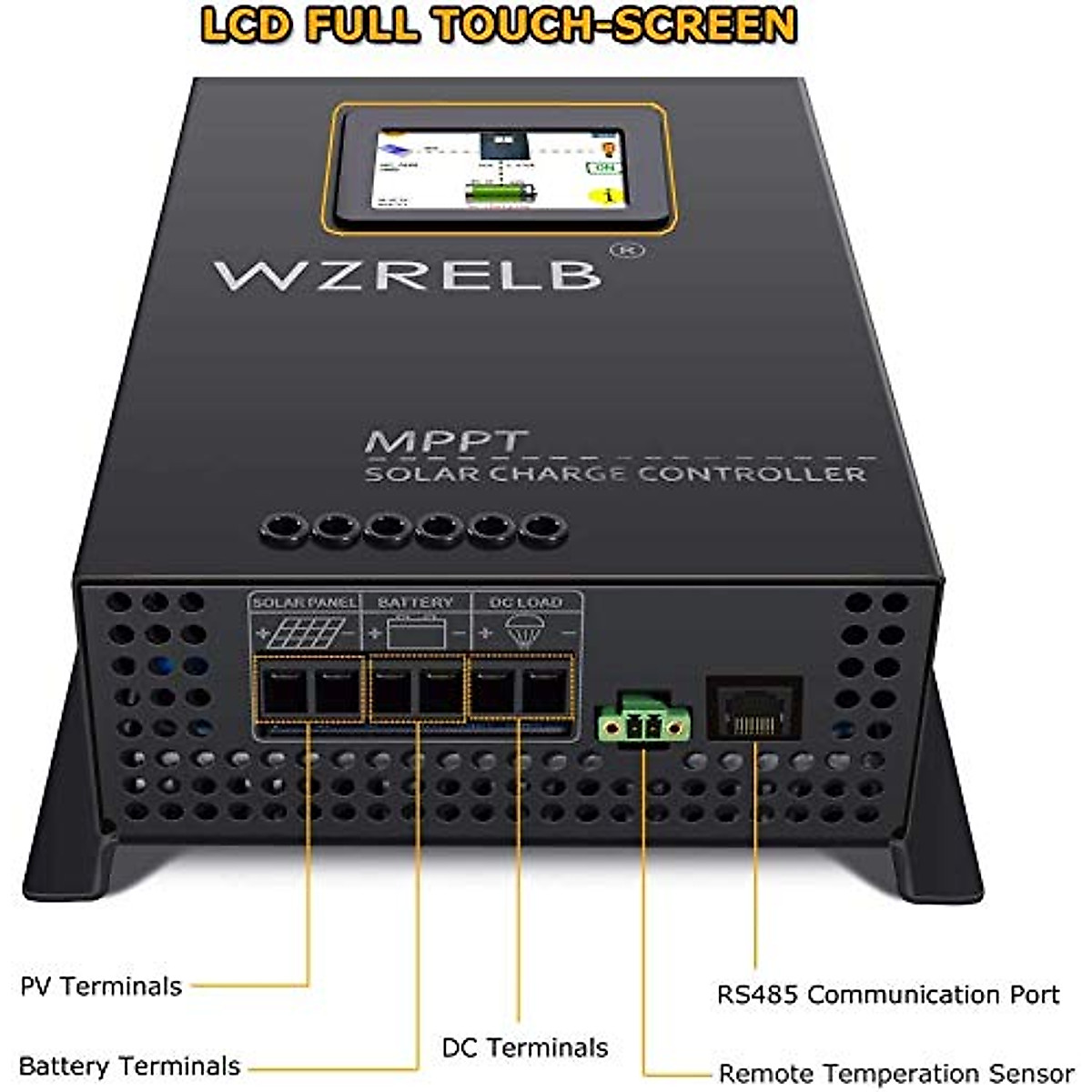 WZRELB 60A MPPT Solar Charge Controller 12V/24V/48 Auto , 18V/36V Manual, Battery Charger Controller，LCD Full Touch Screen Design