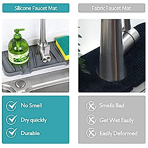ABQ Kitchen Sink Splash Guard, 2 Pack Silicone Faucet Handle Drip Catcher Tray, 14.57" x 5.31" Drying Mat for Kitchen Countertop & Bathroom Sink Protectors (Grey)