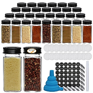 Accguan Spice Jars,4oz Glass Spice Bottles with Black Lids,Spice Labels and Stylus and Funnel, Perfect for Kitchen Countertop Storage,Cabinet Storage, Dining Room, and Gifts(52pcs)