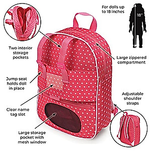 Badger Basket Delightful Doll Travel Backpack with Plush Friend Compartment – Perfect for 18-Inch Dolls with Stylish Pink Star Design