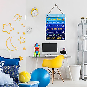 Baihui Outer Space Wall Decor Funny Spaceman Wall Art for Boys Room Inspirational Wood Signs for Kids Bedroom Decor Motivational Quote Playroom Nursery Decorations Blue Room Decor