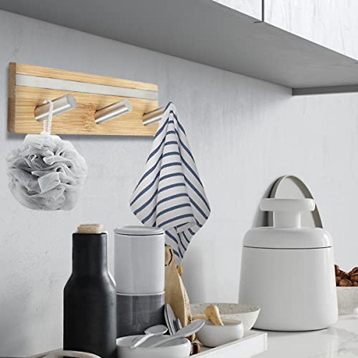 Bamboo Hook Wooden Bathroom Towel Coat Hooks Bathroom Towel Rail Rack Adhesive Rail Rack Hook Wall Mounted Wall Coat Rail Rack Hook Aisle Toilet Stainless Steel