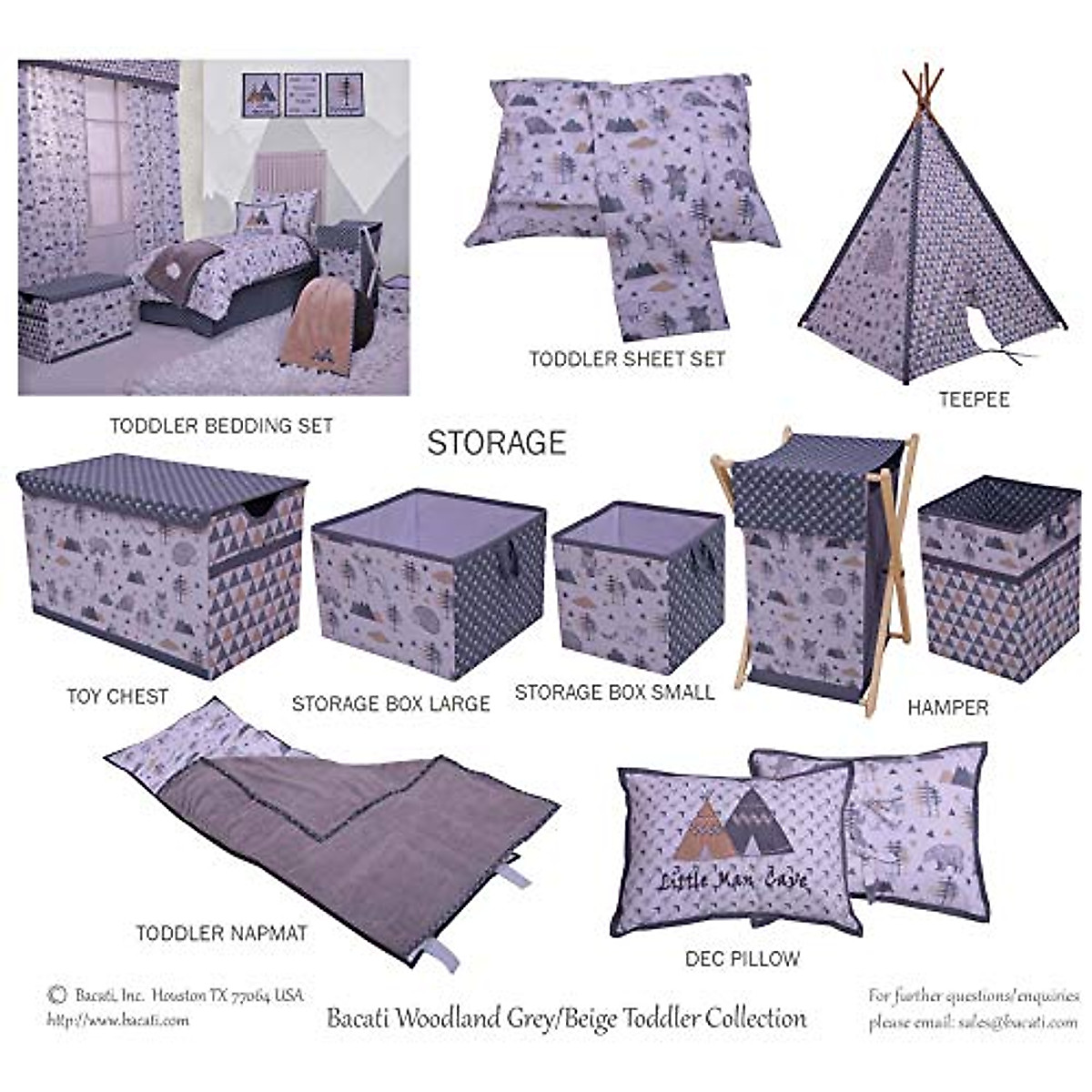 Bacati Woodlands Grey/Beige Neutral Cotton Nap Mat, Beige/Grey