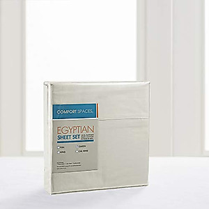 Comfort Spaces Egyptian Cotton Sheets Set 500TC, Super Soft, Fade Resistant, 16" Deep Pocket, All Around Elastic - Year-Round Cozy Breathable Sheet, King, Ivory 4 Piece