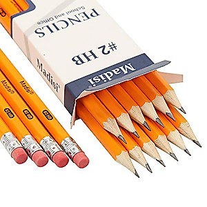 Wood-Cased #2 HB Pencils, Yellow, Pre-sharpened, 16 Packs of 12-Count, 192 pencils in box by Madisi