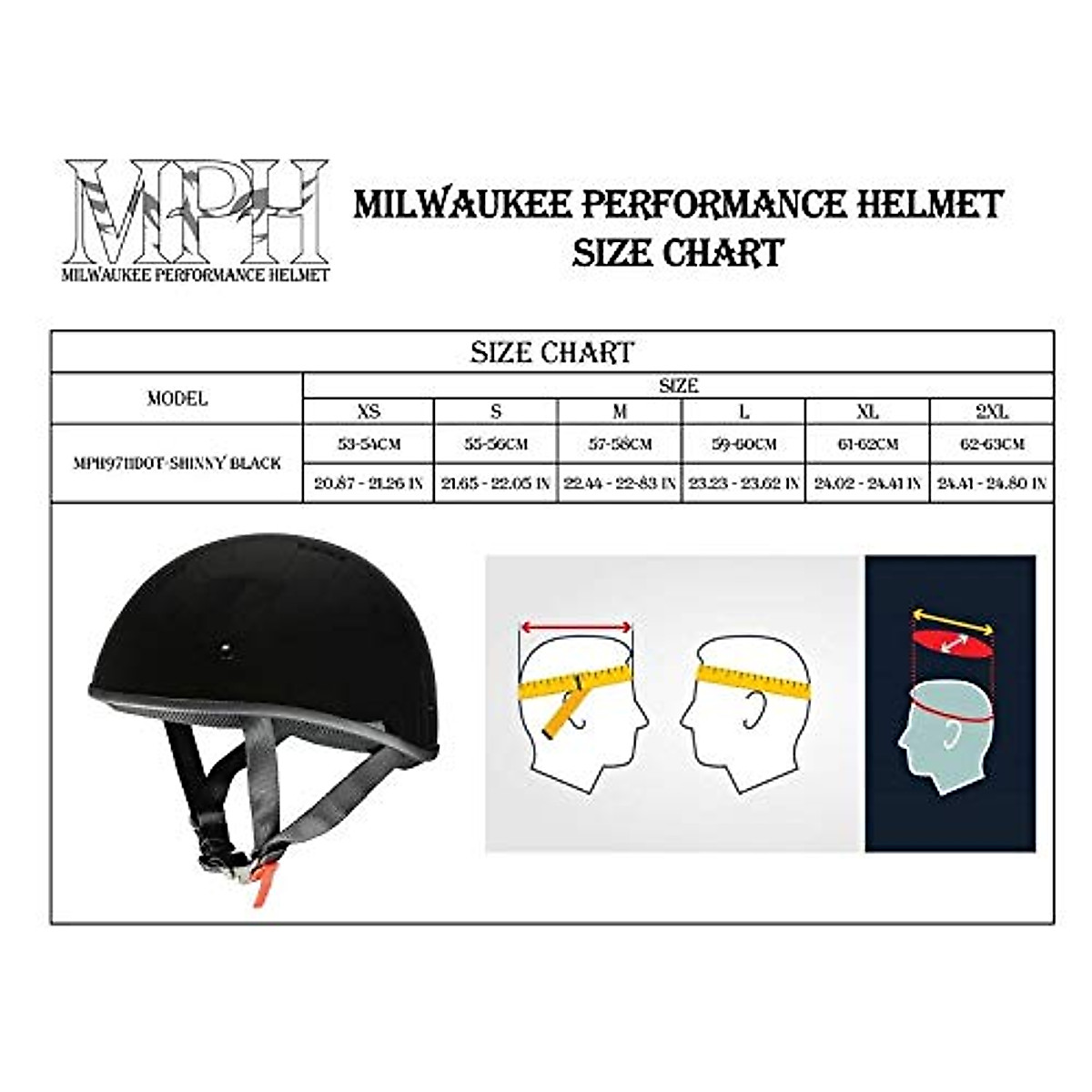 Milwaukee Helmets Bare Bones Glossy Black Half Motorcycle Helmet for Men and Women DOT Approved MPH9711DOT - Large