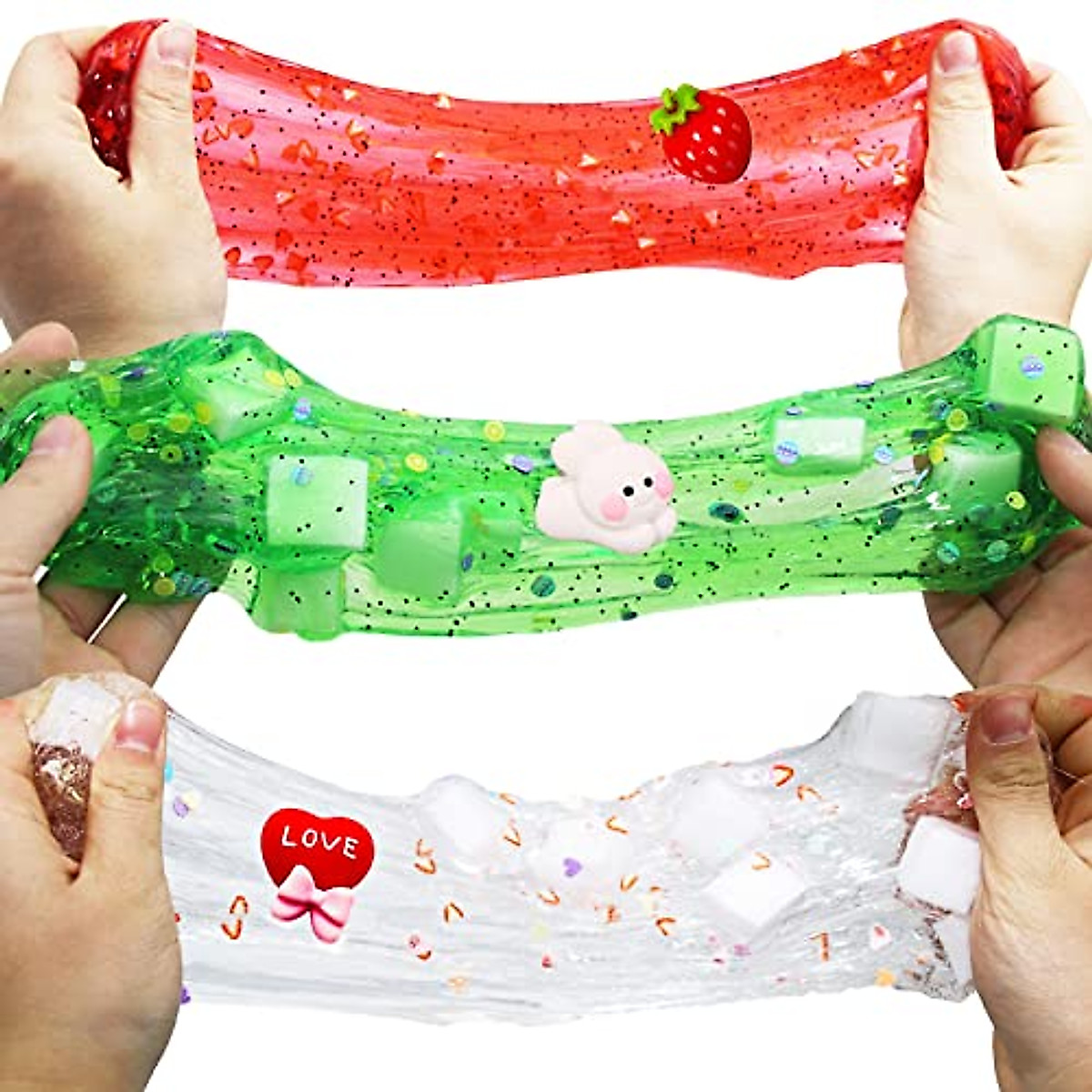 HFCHUPIN 3 Pieces Clear Slime, Party Favor for Kids Girls & Boys,for Anxiety Relief,Ages 6+ Non Sticky,Super Soft Sludge Toy,Bubble DIY Slime, Art Craft Birthday Preschool Education and Party Favors