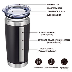 StarSpeed 20oz Insulated Tumblers with Lid Stainless Steel Double Wall Tumbler Travel Coffee Cups Powder Coated Tapered Metal Thermal Mug Indoor Outdoor for Hot and Cold Drinks