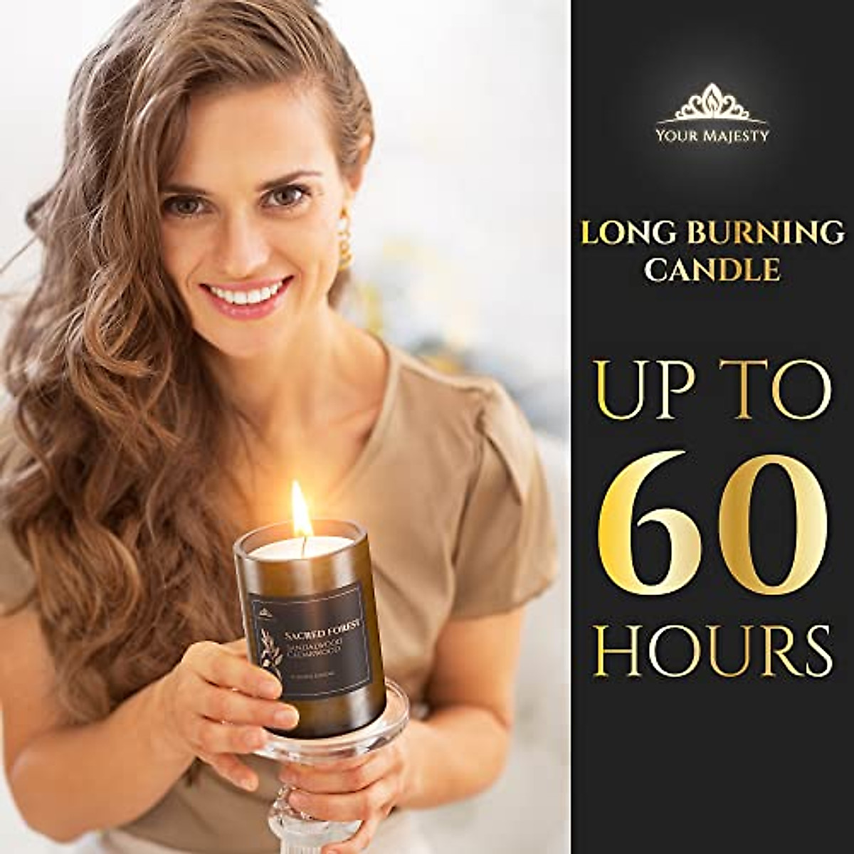 Sacred Forest Cedar & Sandalwood Candle [60H Burning Time] Natural Soy Candle Scented Infused with Essential Oils, Smokeless Aromatherapy Candle 8.81 Oz, Gift Packaging Included