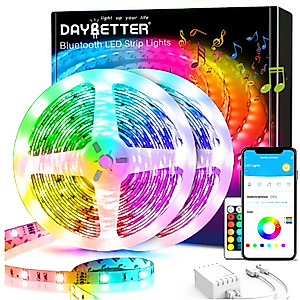 DAYBETTER Smart Led Lights 30ft, 5050 RGB Led Strip Lights Kits with 24 Keys Remote, App Control Timer Schedule Led Music Strip Lights