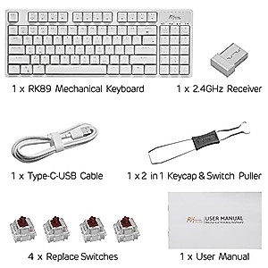 RK ROYAL KLUDGE RK89 85% Triple Mode BT5.0/2.4G/USB-C Hot Swappable Mechanical Keyboard, 89 Keys Compact Mechanical Keyboard with Detachable Frame & Software (Hot-Swappable Brown Switch, White)