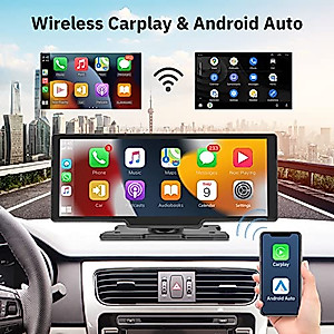 Portable Car Stereo Wireless Apple Carplay Android Auto with Backup Camera, 10.26" IPS Touchscreen GPS Navigation Head Unit, Bluetooth, Voice Control, AUX, 64G TF Card, Car Radio Receiver
