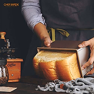 CHEFMADE Pullman Loaf Pan with Lid, 1Lb Dough Capacity Non-Stick Rectangle Flat Toast Box for Oven Baking 4.2" x 7.7"x 4.4"(Champagne Gold)