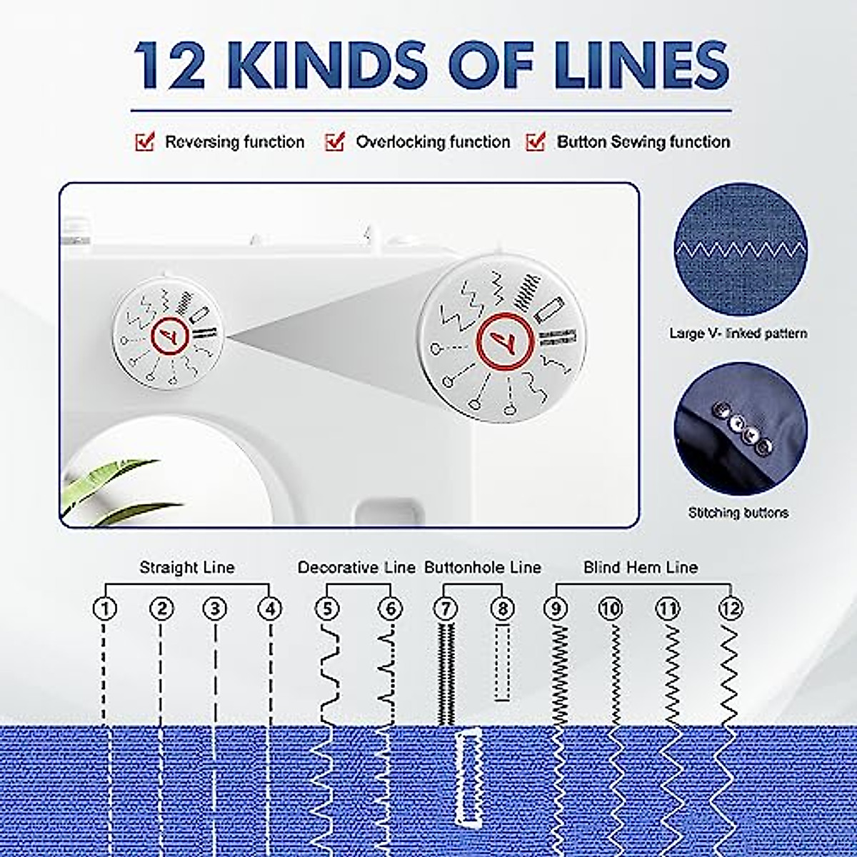 JUCVNB Mini Sewing Machine for Beginners, Small Portable Sewing Machine for Kids, Adult Mending Machine with Reverse Sewing and 12 Built-In Stitches, Suitable for Household and Travel