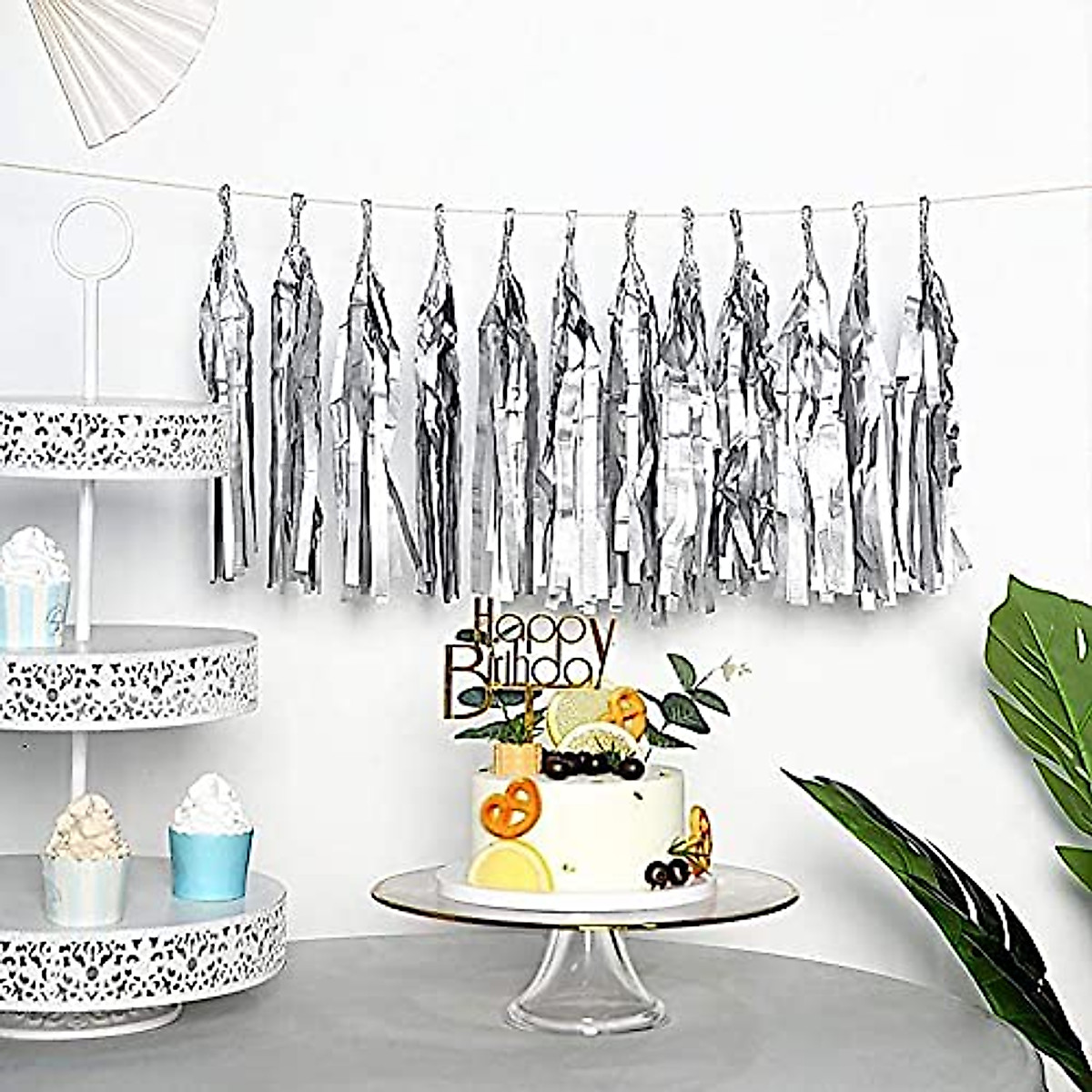 5-Pack Tan Brwon Gray Cream White Tissue Paper Tassel Garland Banner Party Streamers Backdrop for Neutral Baby Shower Birthday Wedding Bridal Shower Bachelorette Party Nursery Wall Hanging Decoration