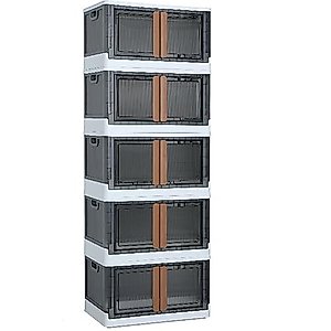 Closet Organizers and Storage- Collapsible Storage Bins, 19 Gal Plastic Storage Bins with Lids for Closet Organizer, Folding Storage Boxes Set 5 Pack, Stackable Storage Bins for Clothes Organizers