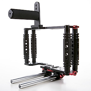 TK-3 Aluminum DSLR Camera Cage Kit for Canon 5D mark II 7D 70D 60D w/15mm Rod RIG, 1/4-20 threaded mounting points and 3/8" sized female threads for LCD monitor and other camera accessories