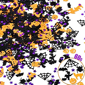 Halloween Confetti for Table, 60g Scatter Confetti Orange Pumpkin Cats Black Spiders Webs Bats Witchs Purple Stars Glitter Confetti for Trick or Treat Party Halloween Party Decorations Supplies