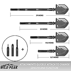 Wild Peak APEX1 18-in-1 Multitool Steel Emergency Shovel with Carrying Pouch for Survival, Military, Camping, Hiking, Climbing, Bug-Out Bag, Backpacking (Black)