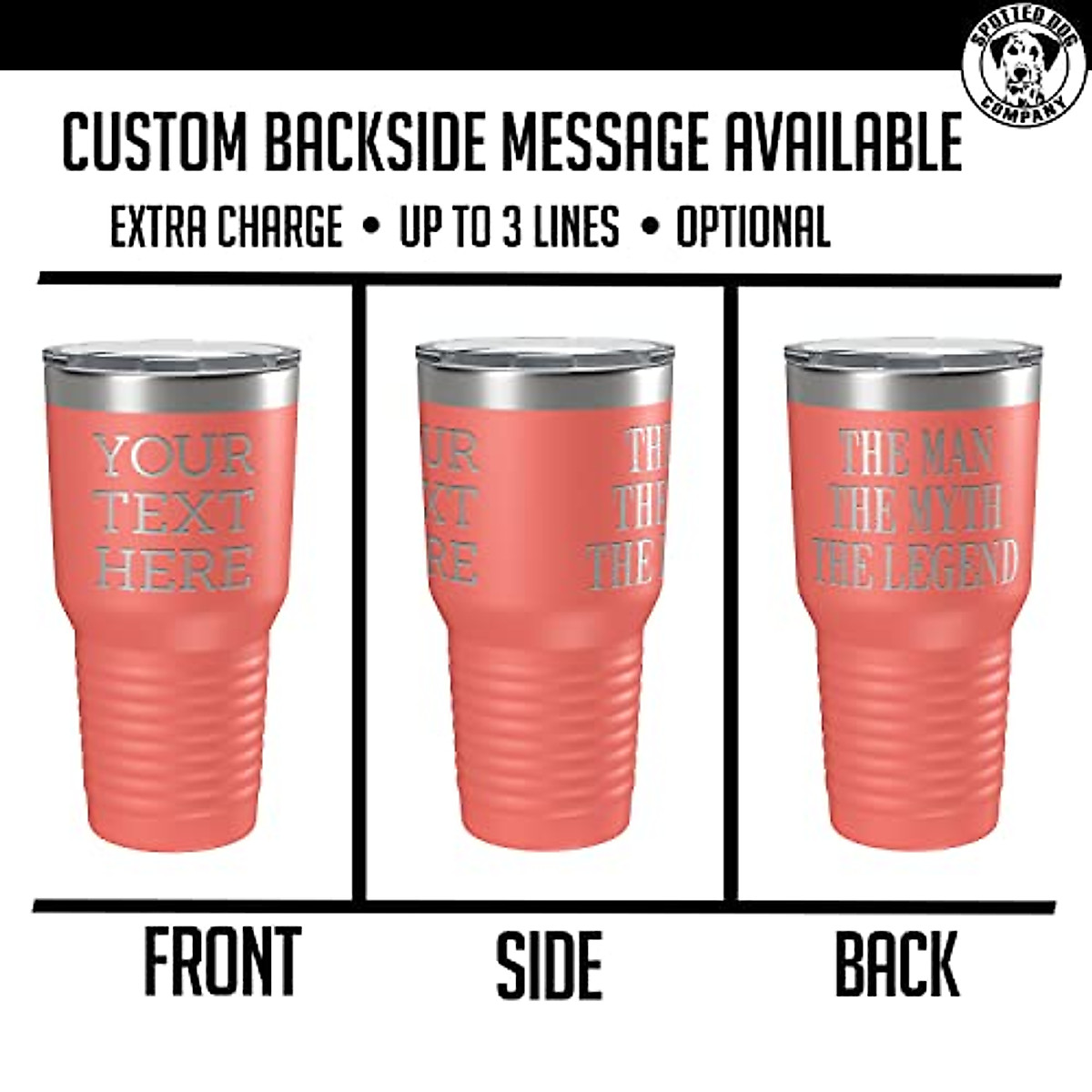 Personalized 30oz (17 Colors) Powder Coated Insulated Stainless Steel Tumbler with Lid, Custom Etched, Customized Text Message Name, Engraved Gift Idea Women Men Him Her, Your Text Here (Coral)