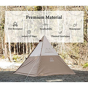 S'more Tetto 3 Person Canvas Tent, Large Waterproof & Windproof Glamping Tent, Hot Tent with Stove Jack, 4 Season Tipi, Teepee, Pyramid, Indian Tent, Ideal for Family Camping, Hiking, Backpacking