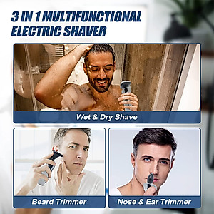 Electric Shaver for Men, Yevheniys Wet and Dry Rechargeable Cordless Beard Shavers 3 in 1 Waterproof Rotary Face Shaver Razors Suitable Gifts for Men - USB Cable Charging