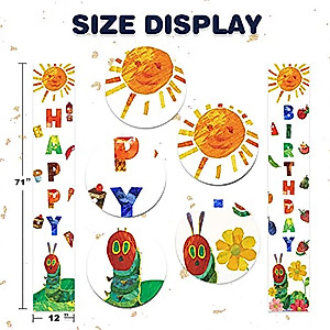 Cartoon Very Hungry Little Green Caterpillar Happy Birthday Banner Backdrop Insects Theme Decor Door Porch Decorations for Boys Girls 1st Birthday Party Baby Shower Supplies Favors Background Gift