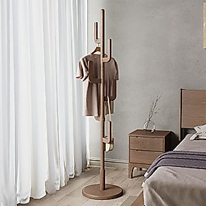 KASLANDI Coat Rack,Unique Design Cactus Coat Rack Freestanding，FAS Grade Rubber Wood,Adjustable Height Wooden Coat Rack Stand with 6 Hooks, Coat Tree Easy to Assemble (Walnut)
