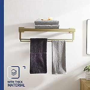 KOKOSIRI Towel Shelf Holder 24'' Bathroom Towel Rack Hand Towel Bar Swing Out Swivel Towel Holder Brushed Gold B6003BG+B5007BG-A2