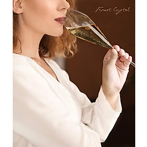 OJA Champagne Flutes Glasses Set of 4, Hand Blown Crystal Wedding Flutes Glass, Ideal for Weddings, Anniversaries, Christmas, Special Days, 10.5”, 7.5 oz, Clear