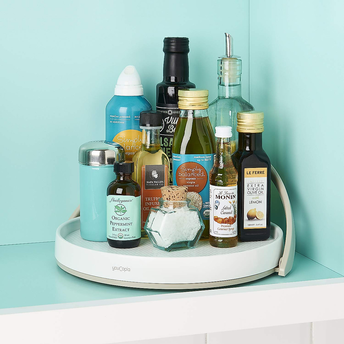 YouCopia Crazy Susan Cabinet Turntable Organizer with Backstop, 11-inches