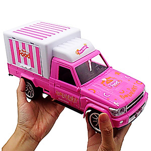 Tipmant Large Size RC Food Truck Remote Control Vehicle Electric Car Toy 4 Channels Light Sound Kids Birthday (Pink)