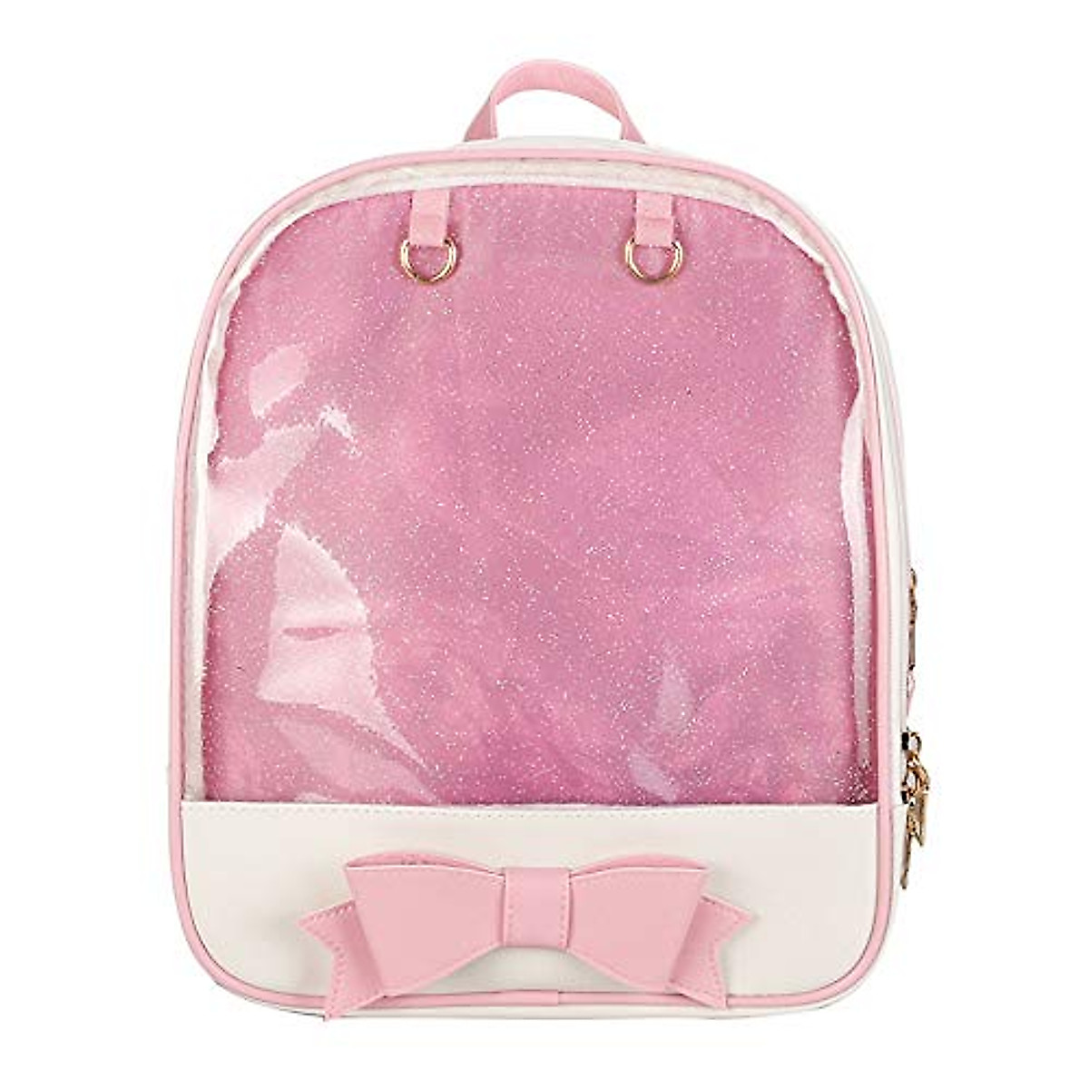 Ita Bag Backpack with Bowknot Design Pins Display Transparent Window Daypack Satchel,Pink