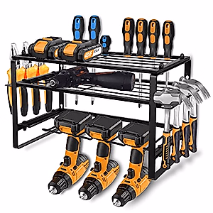 BESTIRTOOL Power Tool Organizers | Wall Mount Drill Holder Utility Racks | 3 Layers Heavy Duty Metal Drill Rack | Black Tool Rack
