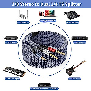 TAISUSAN 1/8 Stereo to Dual 1/4 Mono Cable 20ft, 3.5mm to Dual 1/4 Cable, 1/8 inch TRS Stereo to Dual 1/4 inch TRS Splitter