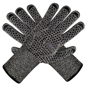 BBQ Gloves 1472℉ Heat Resistant Oven Gloves, DEYAN Kitchen Silicone Non-Slip Oven Mitts, Outdoor Cooking Glove for Barbecue, Smoker & Camping 1 Pair, 12 Inch (Black Silicone)