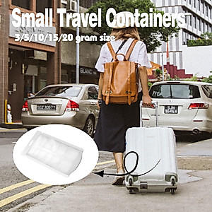 10 Pieces Small Travel Containers, 3/5/10/15/20 Gram Size Travel Jars, Cosmetic Travel Size Containers for Lotions and Creams, Plastic Sample Containers Jars with 12pcs Labels, 2pcs Mini Spatula