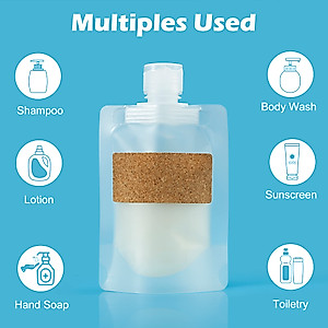 TailaiMei 12 Pieces Travel Pouches for Toiletries, TSA Approved Portable Travel Size, Refillable Stand Up Pouch for Shampoo/Conditioner/Lotion (50ml/1.7oz)