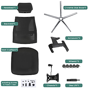 Raynesys Ergonomic Chair for Heavy People, 350 LBS Capacity with Wide Seat, Comfortable Headrest, Tilt Function Adjustable Lumbar Support,Breathable Mesh for Home Office, Black & Black