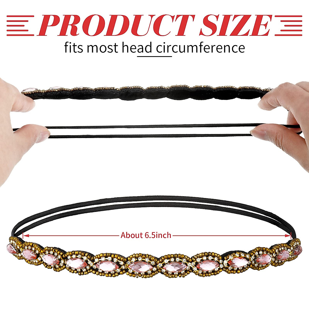 Jutom 6 Pieces Rhinestone Beaded Headbands Elastic Rhinestone Headbands Vintage Crystal Beaded Stretchy Hairbands Jewelry Hair Accessories for Women and Girls
