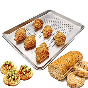 Firsmat Aluminum Perforated Half Sheet Pan For Baking Half Size Bakery Sheet Tray Metal Cookware Medium Bakeware 13x18 inches