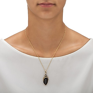 PalmBeach Yellow Gold-Plated Marquise Shaped Natural Black Onyx Pendant (36mm) with 18 inch Chain