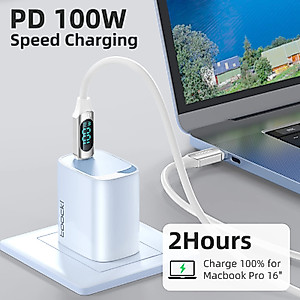 6.6FT 100W USB C Cable 6FT USB C to USB C Cable PD Fast Charging Silicone Type-C Cable with LED Display for MacBook Pro 13 16 MacBook Air 13 15