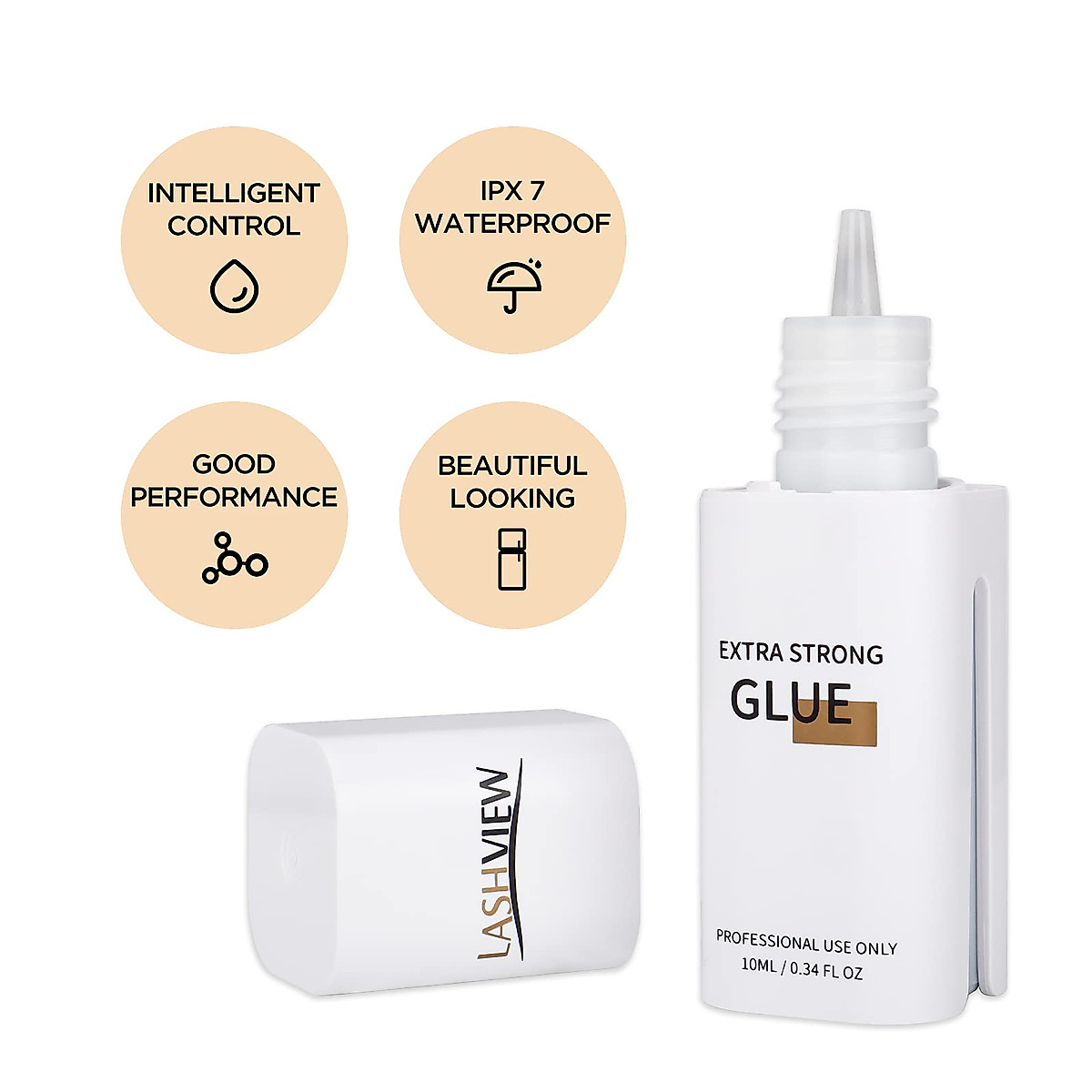 LASHVIEW Eyelash Extension Glue,Lash Extension Glue,Precise Drop Technology Glue,Accurate 0.03ml Per Drop,Maximum Bonding Power,1 Sec Dry Time,Long-Lasting Time,10ml