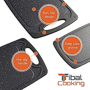 Tribal Cooking Cutting Boards - 3 Set - Warrior Strength Small to Extra Large Cutting Boards for Kitchen, Meat, Vegetables - Dishwasher Safe, Juice Groove, Non-Slip Rubber Chopping Board Set