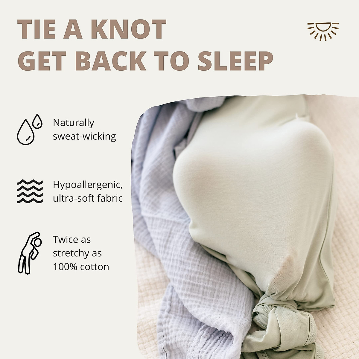 Wallaby Kids Extra Tall Knotted Baby Gown, Super Soft Viscose from Bamboo Newborn Sleeper for Baby Girl and Boy (Seafoam, 0-3 months)