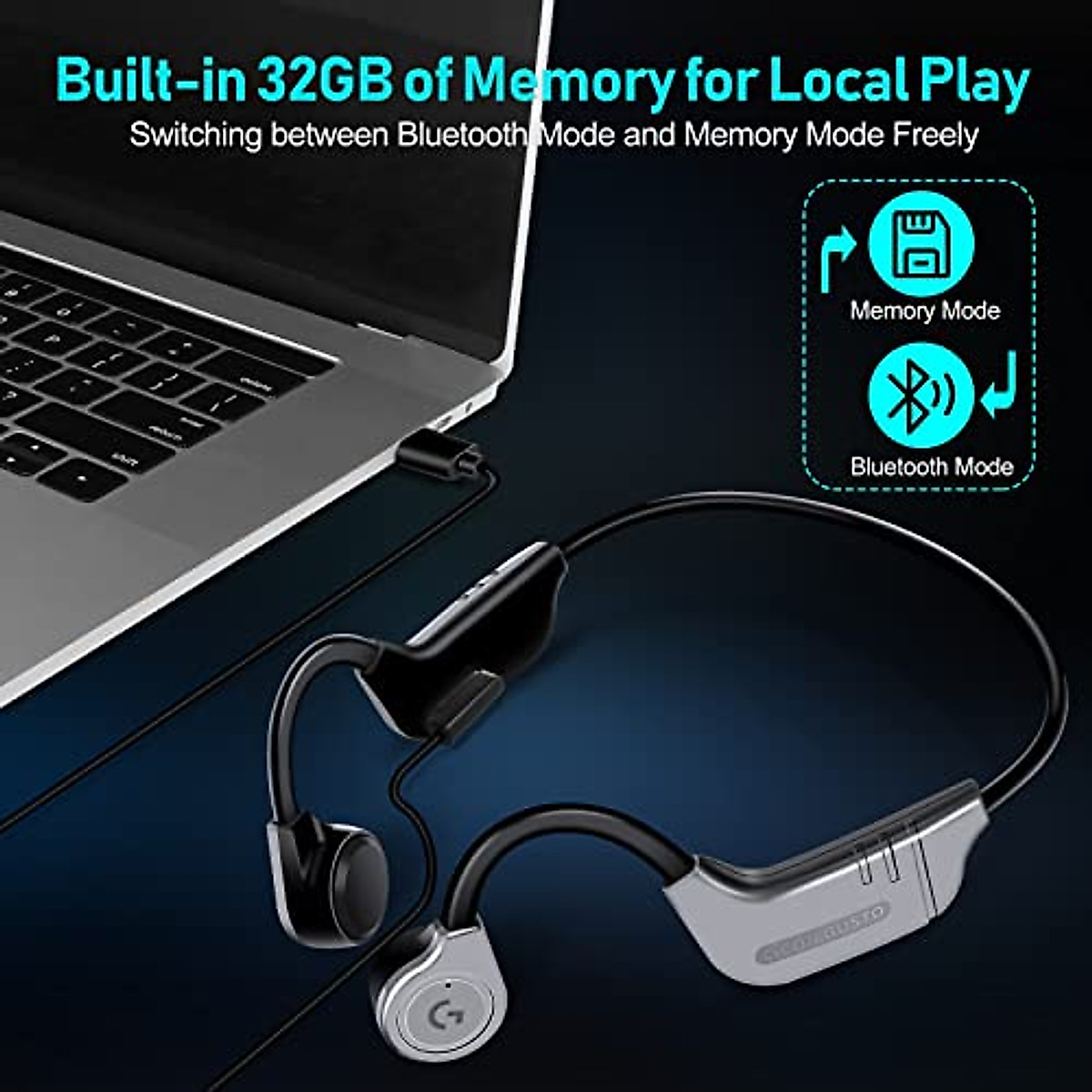 Bone Conduction Headphones - Ultralight IPX8-Waterproof Swimming Headphones-Bluetooth 5.3 Open Ear Wireless Earphones with Mic - MP3 Play Built-in 32G Memory with Case for Swimming Surfing Running