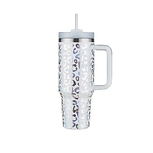ZOYEPIN 40 oz Tumbler with Handle and Straw Lid,Stainless Steel Insulated Tumblers,Travel Coffee Mug Cup, Insulated Cup,Maintains Cold Ice and Heat for Hours(White Leopard)