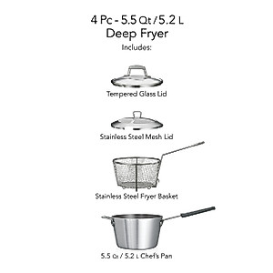 Tramontina 80114/512DS Professional Covered Deep Fryer, 5.5 Qt., Satin Finish, Made in Brazil